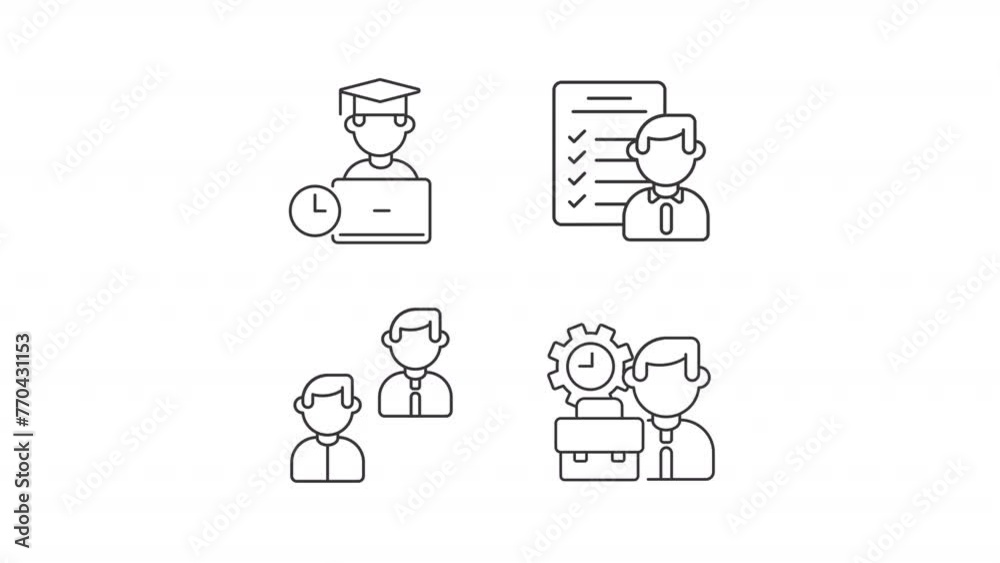 Recruiting stages animation set. Candidate selection animated line ...