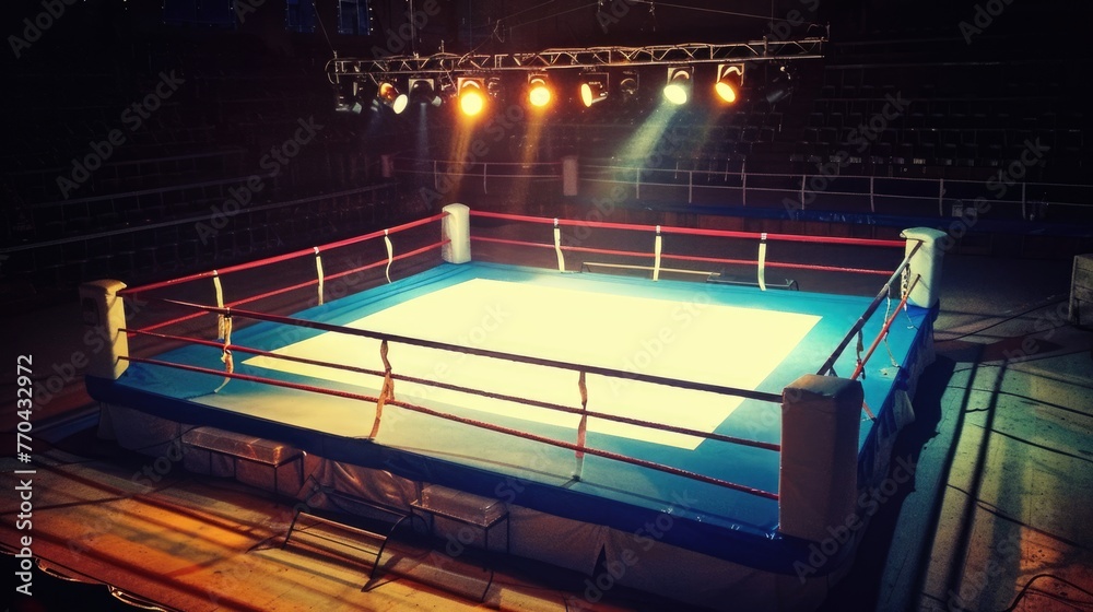 Empty boxing ring before start of professional boxing match or ...