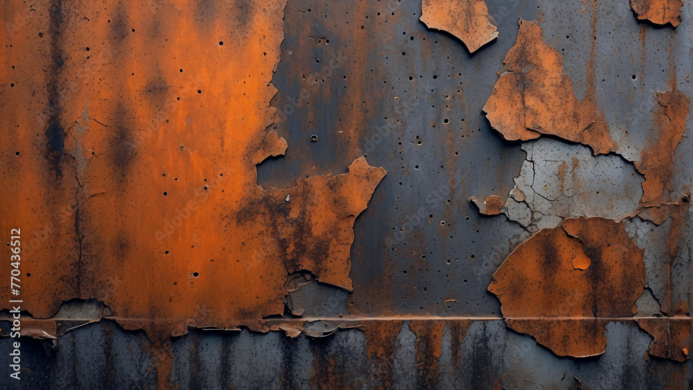 Intense close-up showing the textures of rust and flaking paint on a ...
