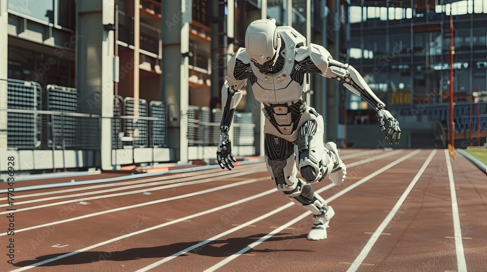 A sophisticated humanoid robot demonstrates high-speed running on an ...