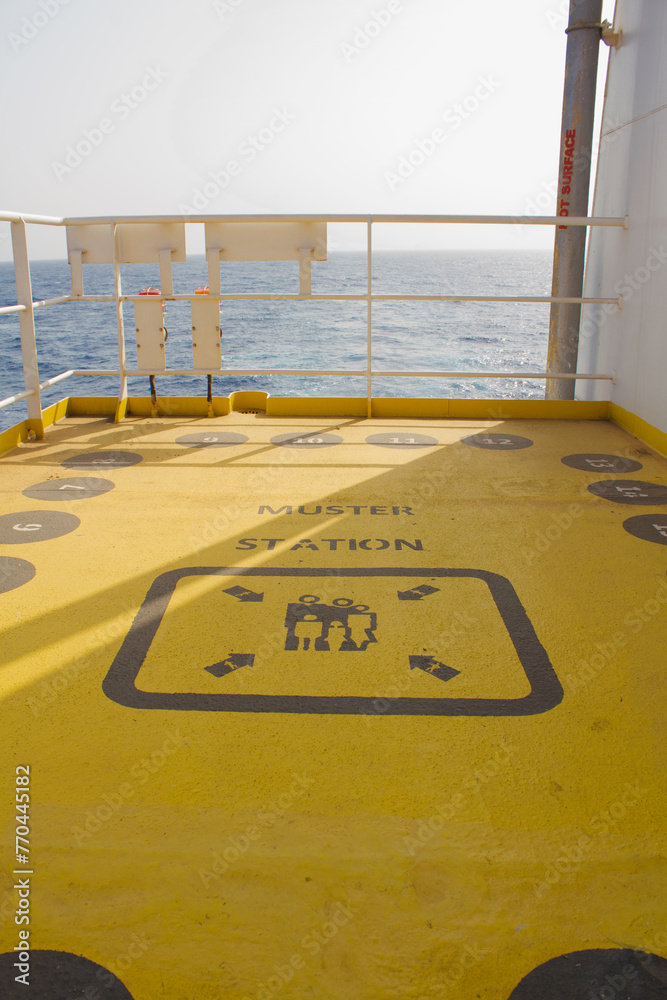 Muster station onboard a merchant ship at sea Stock Photo | Adobe Stock