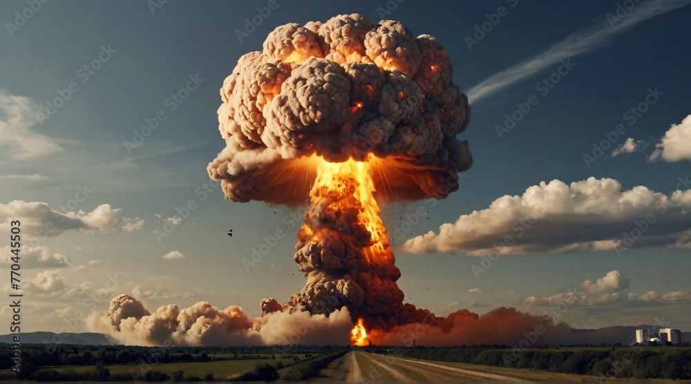 Huge nuclear bomb explosion with a mushroom cloud, weapon of mass ...