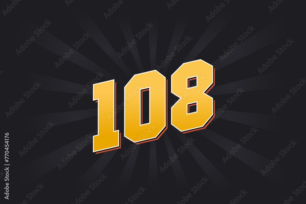 Number 108 vector font alphabet. Yellow 108 number with black ...