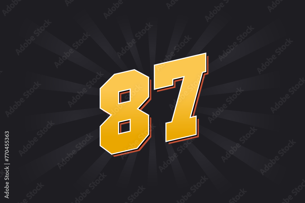 Number 87 vector font alphabet. Yellow 87 number with black background ...