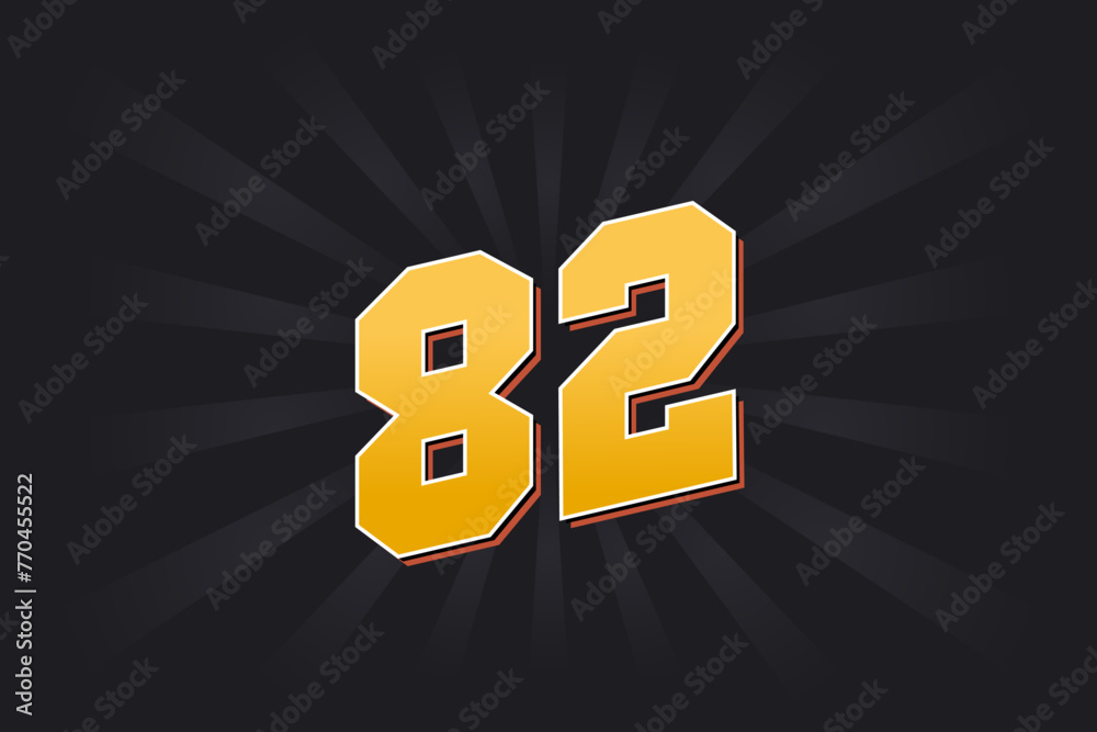 Number 82 vector font alphabet. Yellow 82 number with black background ...