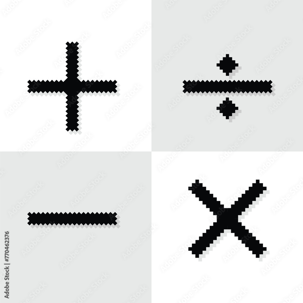 Silhouette pixel art, 90s mood, 8bit retro style silhouette plus, minus ...