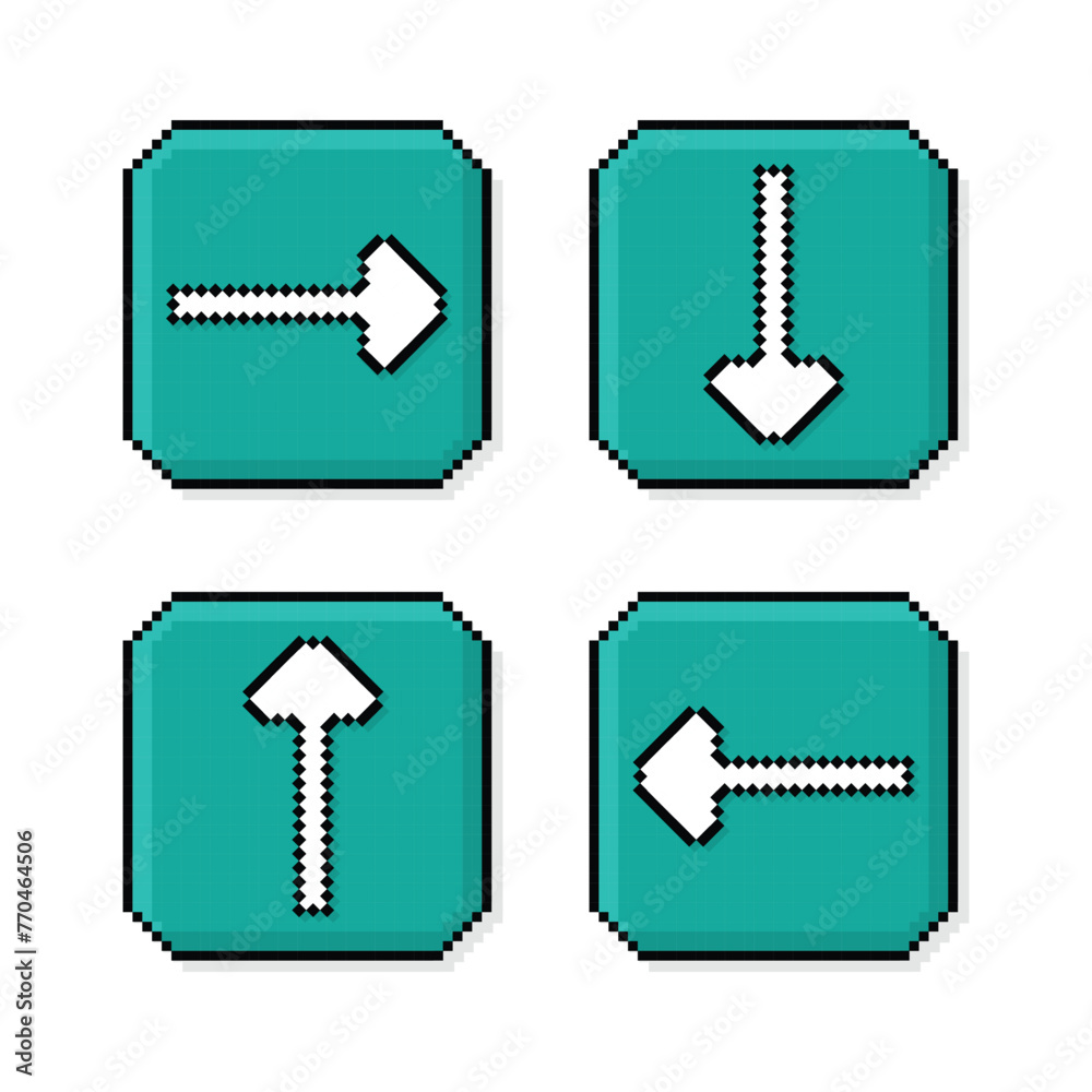 Pixel art, 90s mood, 8bit retro style arrows directions, set of white ...