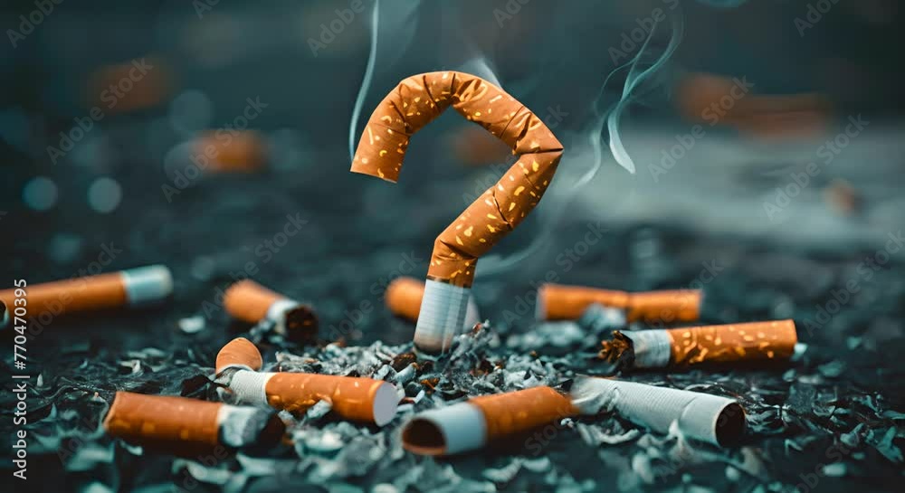 Cigarette butts forming a question mark, questioning the habit Stock ...