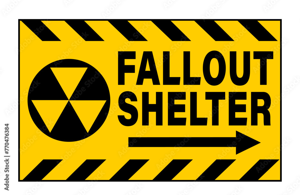 Fallout shelter. Information sign with nuclear symbol, directional ...