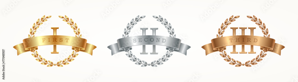 Set of emblems for awards. First place, second place and third place ...