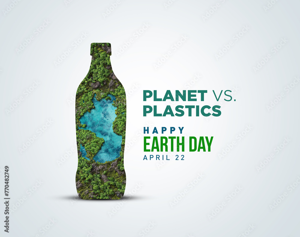 Planet vs. Plastics , Earth day 2024 concept 3d tree background. Ecology concept. Design with ...