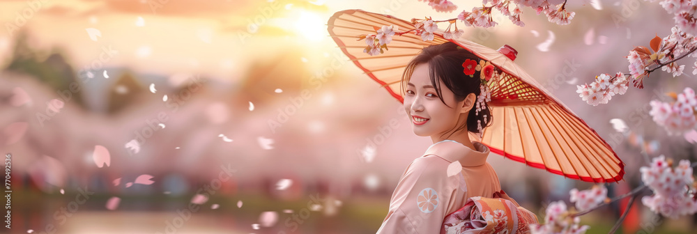 Young Japanese woman wearing traditional national dress during her ...