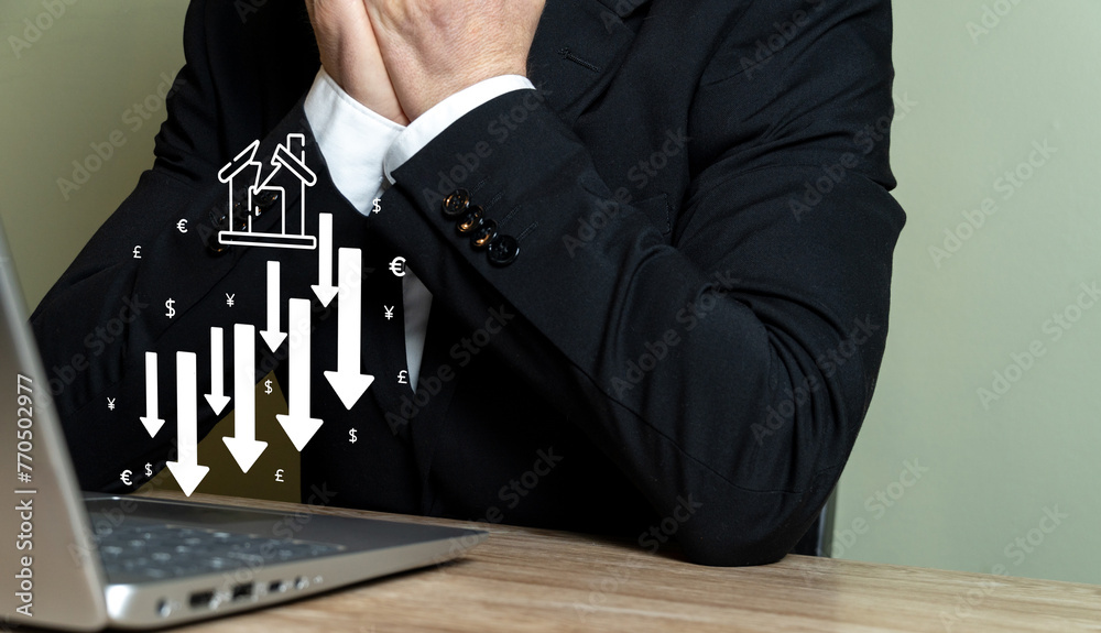 Concept of bankruptcy, real estate market crash, stock market crash ...