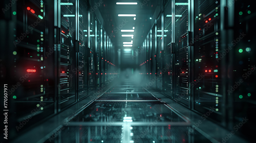 Dark data technology center with modern server racks, VFX visual ...