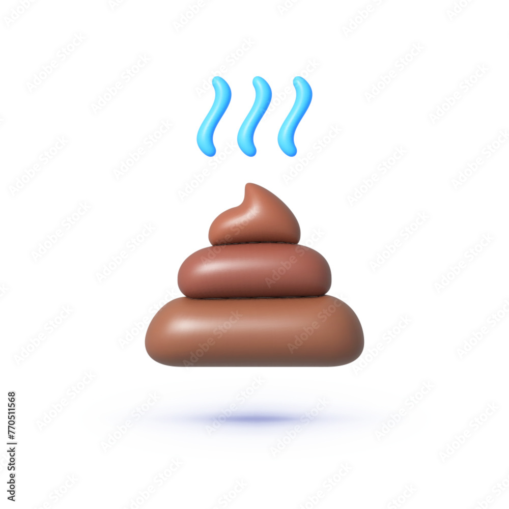 Shiny poop pile in cute 3d style on white background. Brown turd or ...