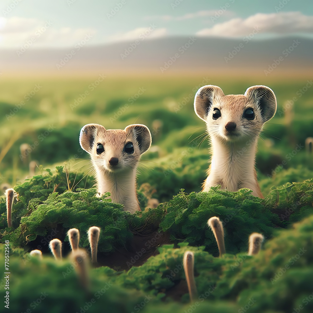 Long Tailed Ermine Weasel Curiously Cruising. Long tail weasel in snow ...