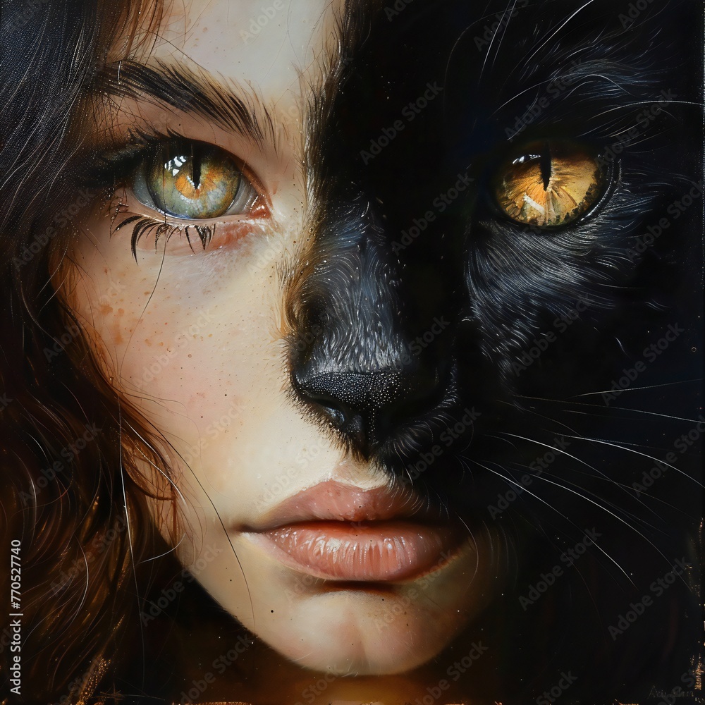 cat woman. Werewolf symbiosis of man and cat. The hidden nature of ...