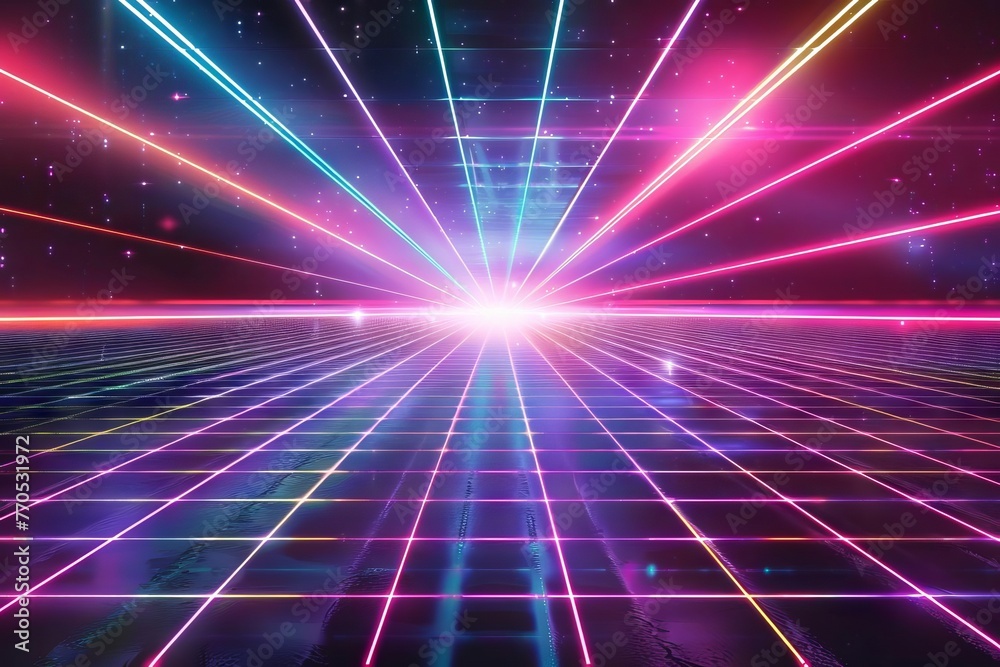 Retro futuristic laser grid background, 80s sci-fi neon lights, digital ...