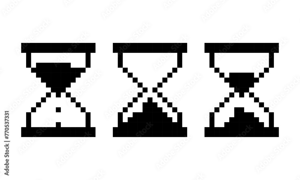 Hourglass in pixels. The icon of a pixel clock made of sand glass ...