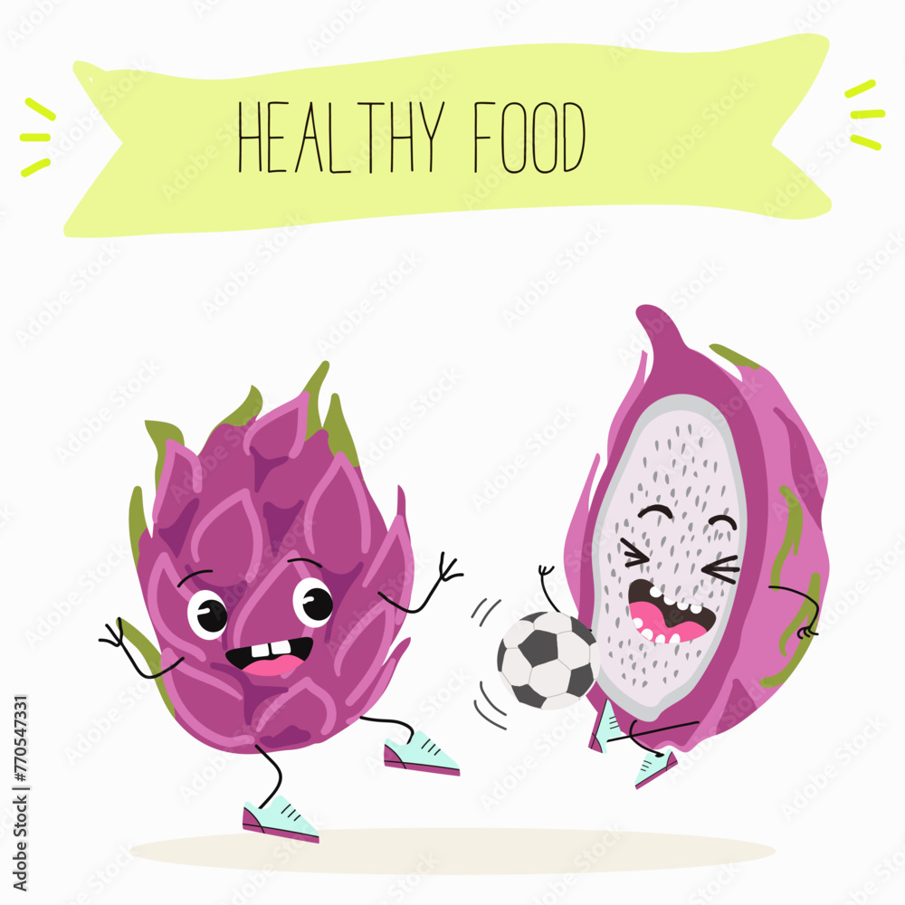 Cute characters pitaya, dragon fruit, pitahaya with different ...