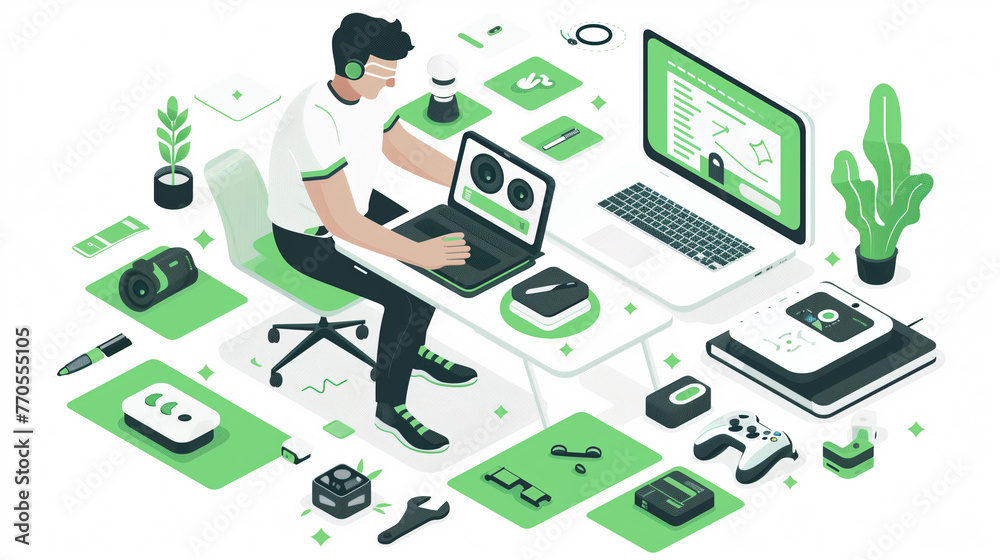 Digital Workspace. A meticulously organized workspace featuring a ...