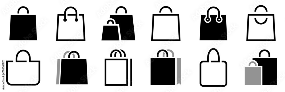 Shopping bag icon set. Paper Bags. Online Shop Symbol. Outline bag ...