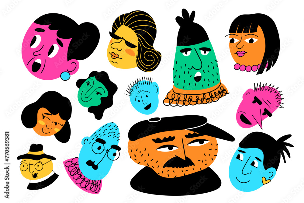 People face. Portrait unique funny men and women. Symbol quirky, modern ...