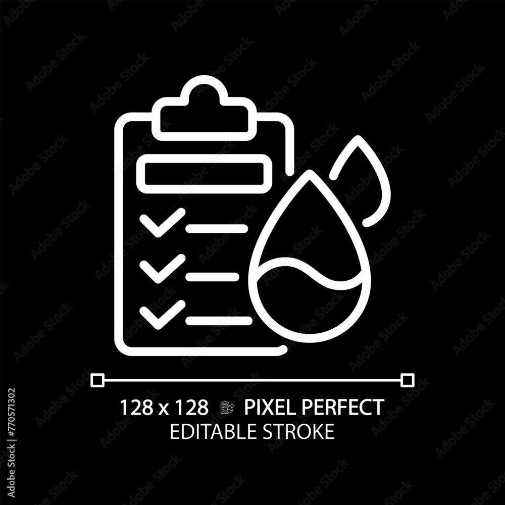 Water quality testing white linear icon for dark theme. Drinking water ...