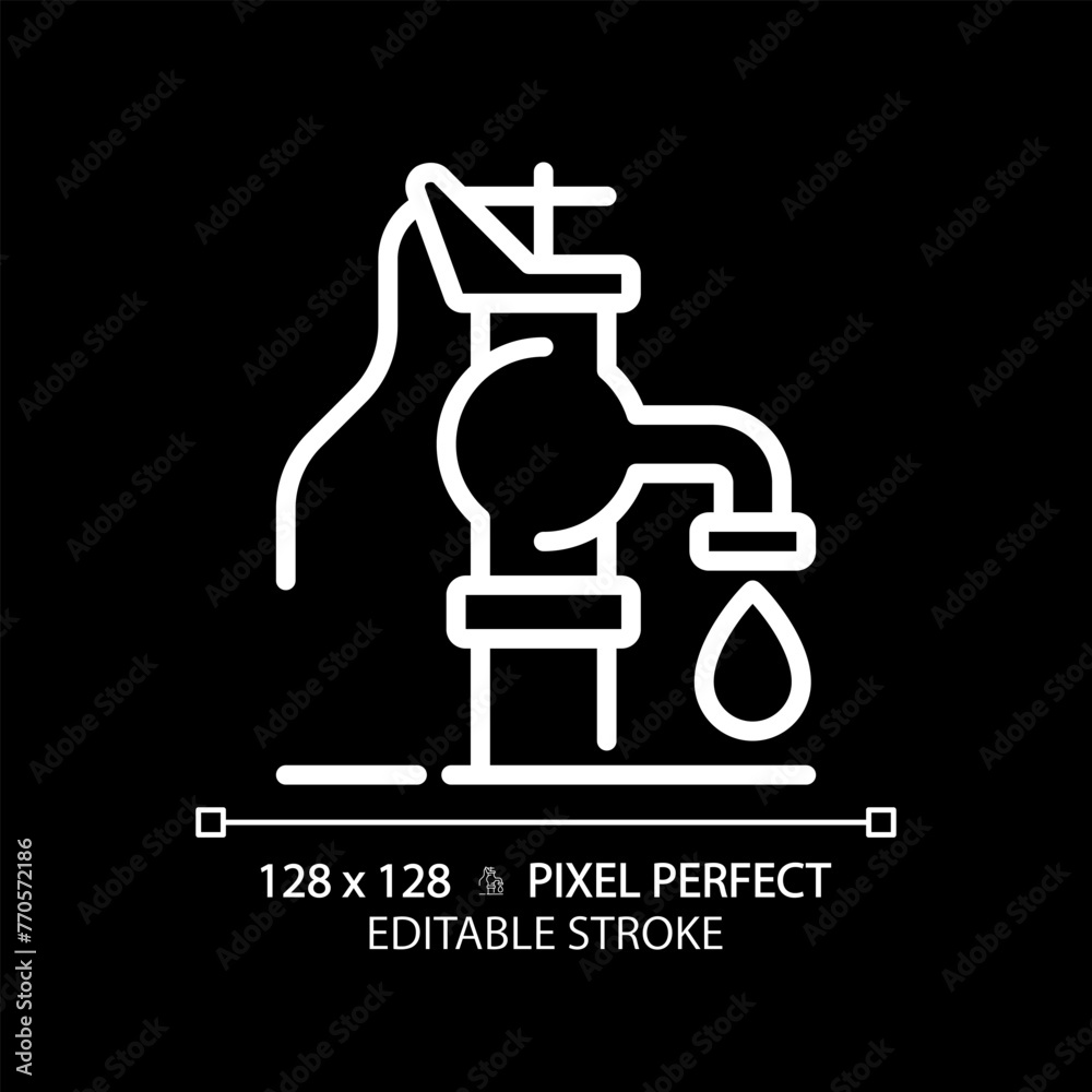 Well pump white linear icon for dark theme. Groundwater extraction ...