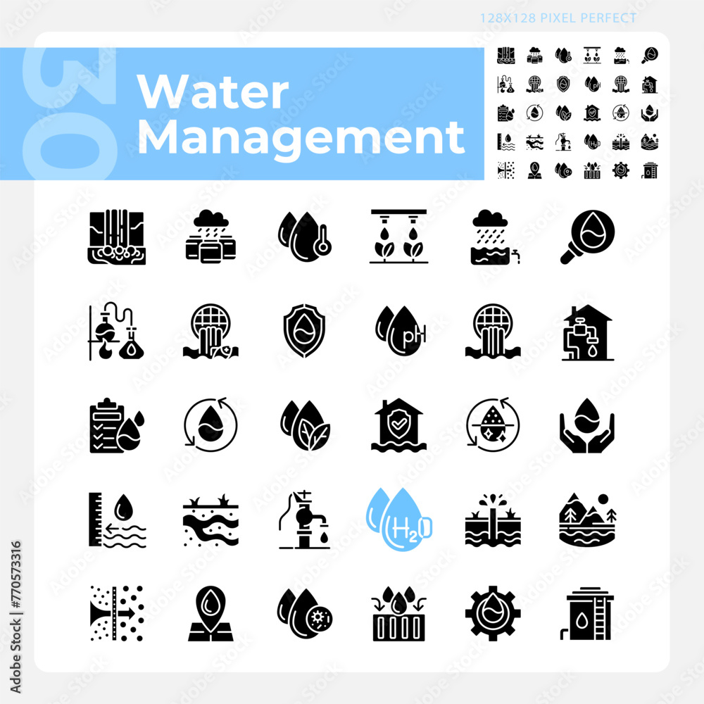 Vetor de Water management black glyph icons set on white space Water ...