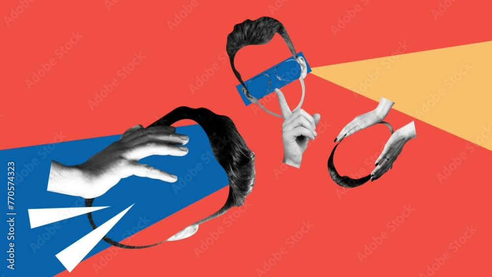 Faceless head shapes of differed people over multicolored background ...