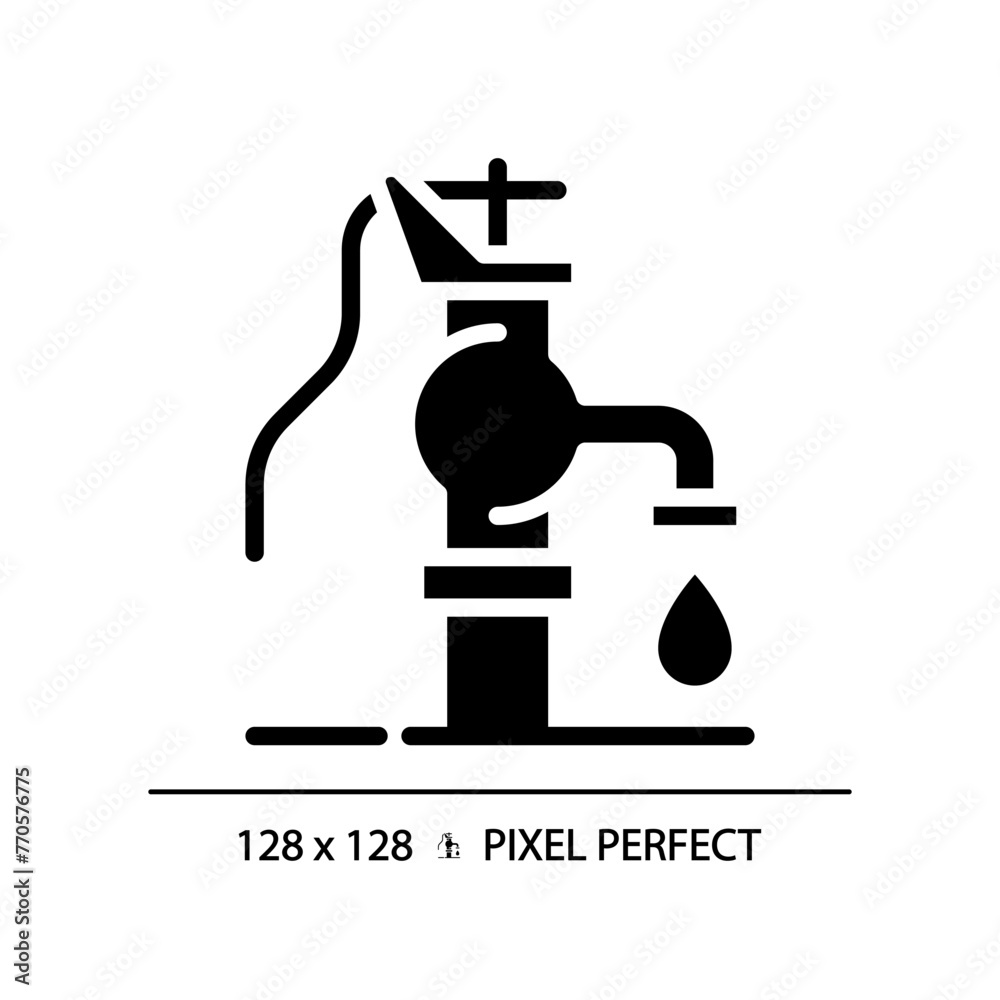 Vetor de Well pump black glyph icon. Groundwater extraction. Hydraulic ...