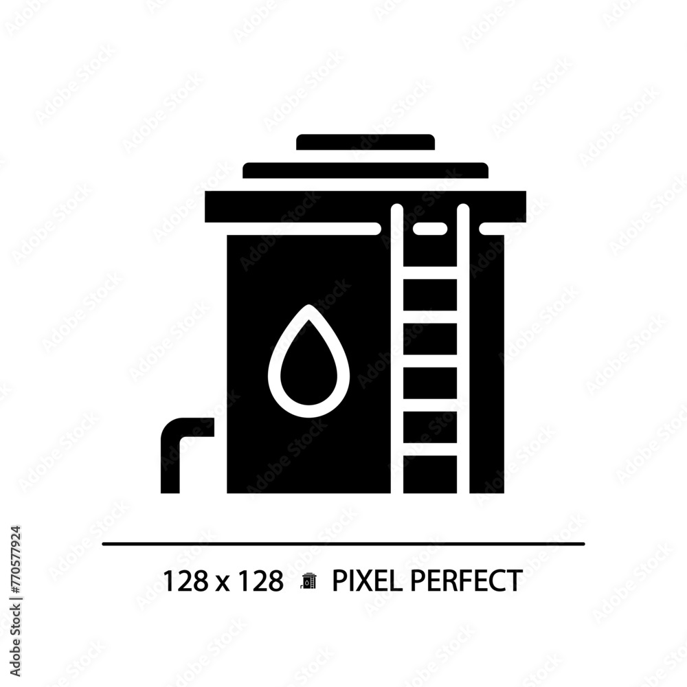 Water reservoir black glyph icon. Storage tank. Municipal water system ...