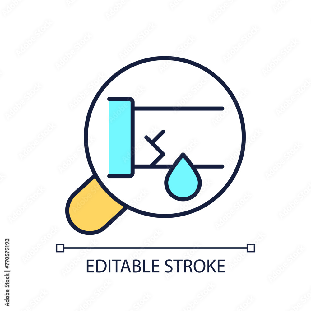 Cracked pipe RGB color icon. Plumbing inspection. Leak detection. Home ...