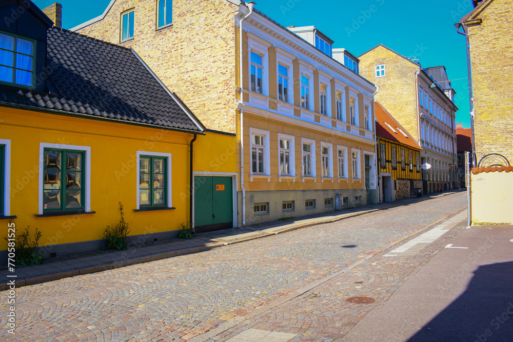 Building facades in the old town of Lund, Scandinavian architecture ...