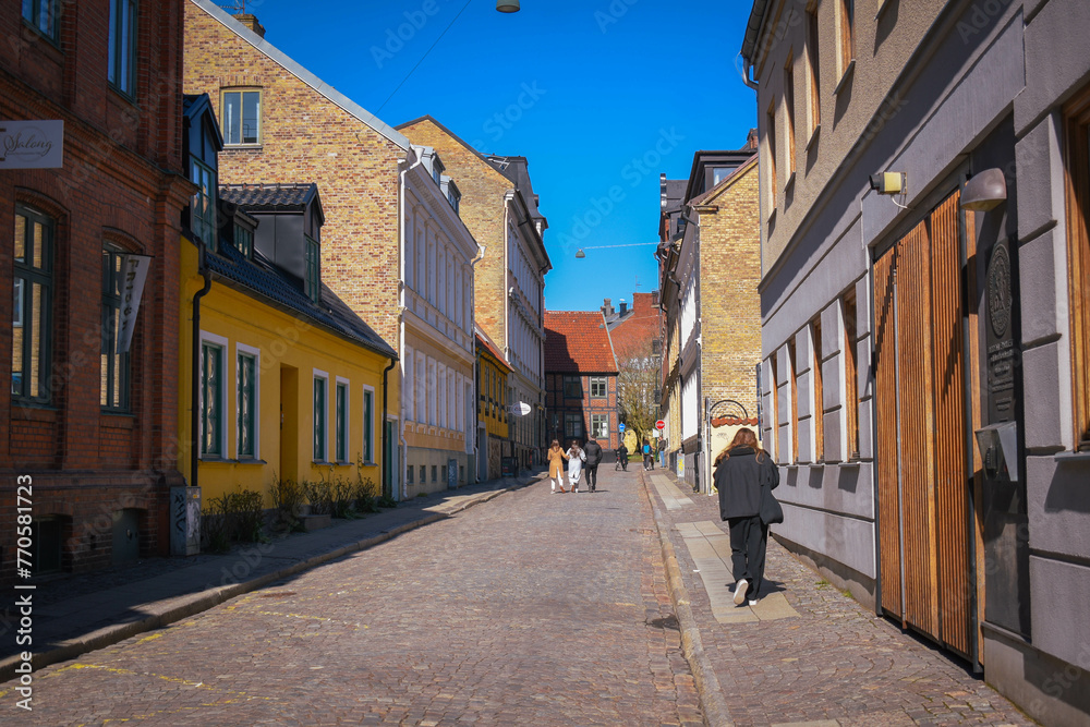 Building facades in the old town of Lund, Scandinavian architecture ...