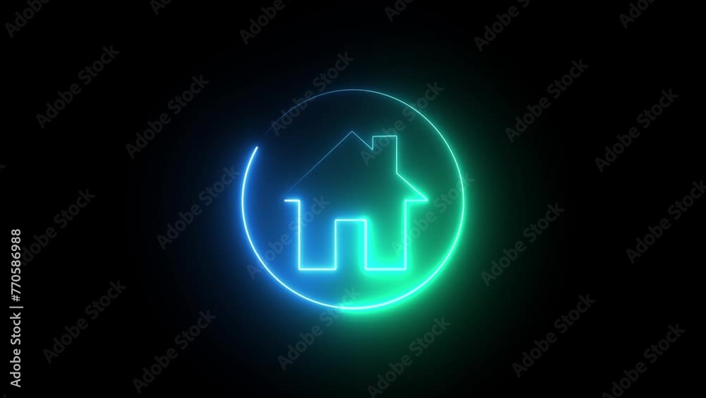 House icon glowing neon light on black background. home icon with ...