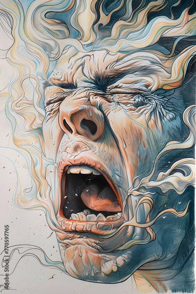 Exaggerated Expression of Hate: A Color Pencil Drawing of a Venomous ...