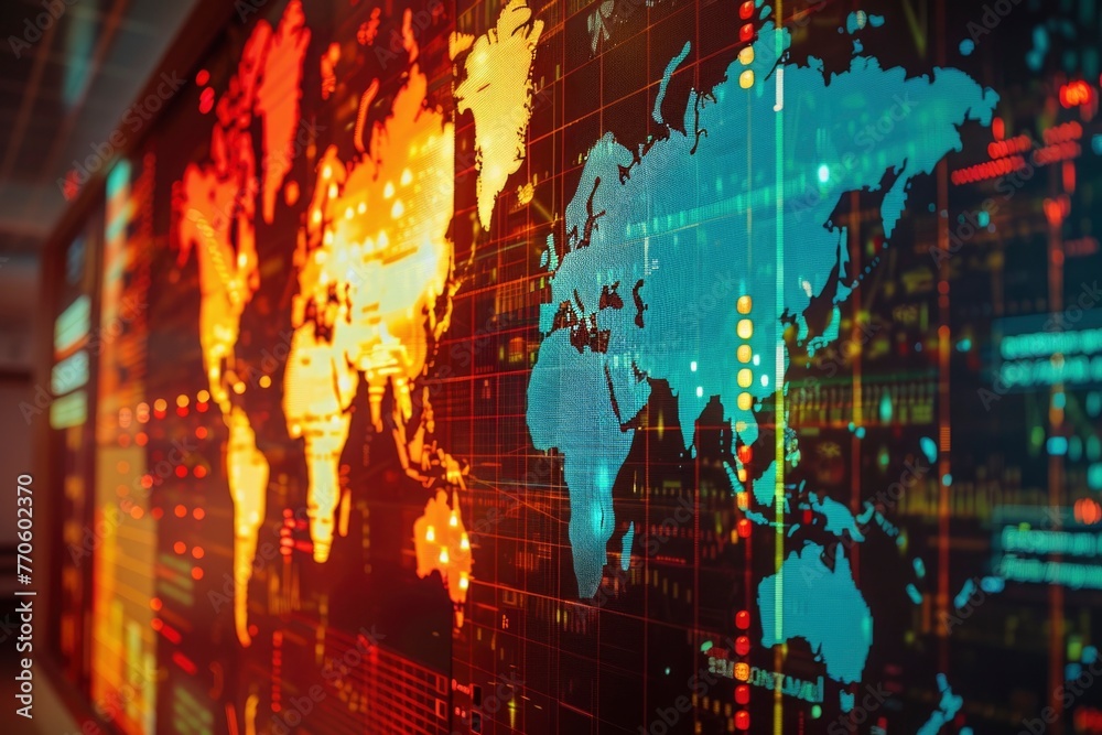 Digital world map highlighting temperature increase hotspots ...