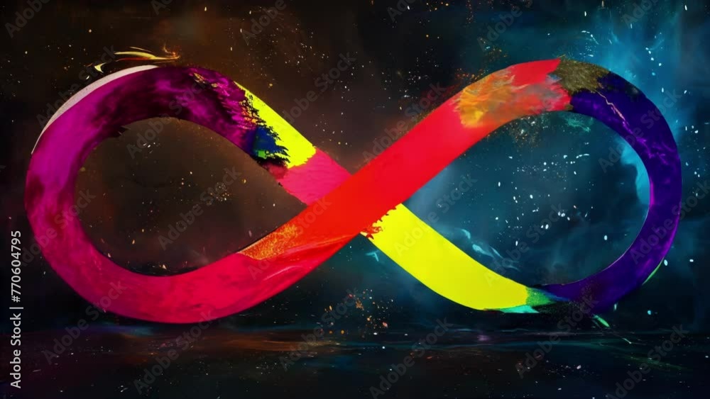 An abstract image of an infinity symbol with a vibrant rainbowcolored ...