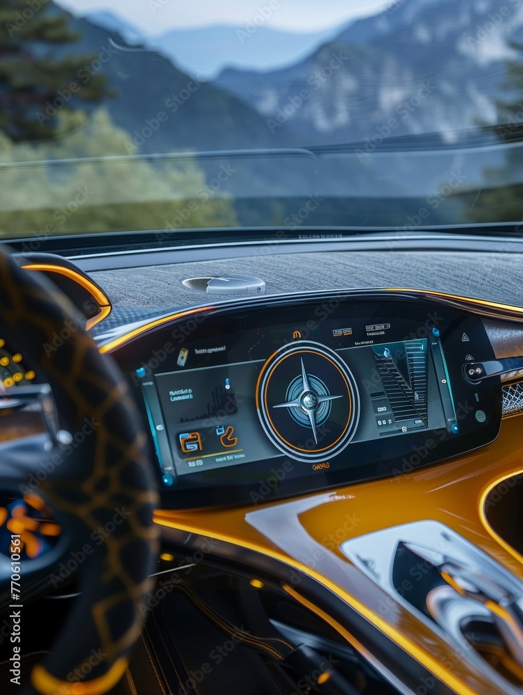 A car dashboard integrated digital compass, offering real-time ...
