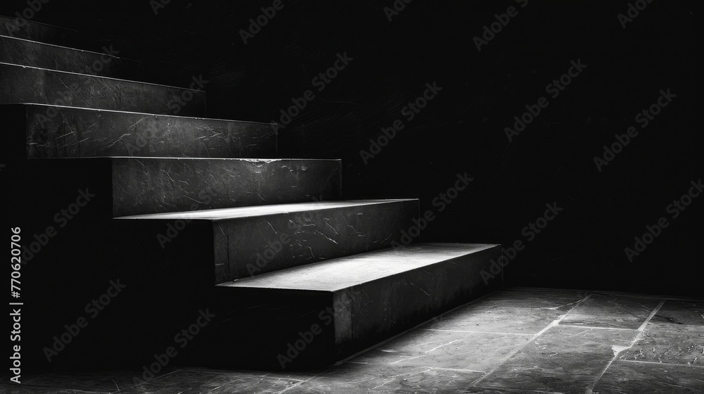 steps of the staircase sideways, black and white, only a slight outline ...