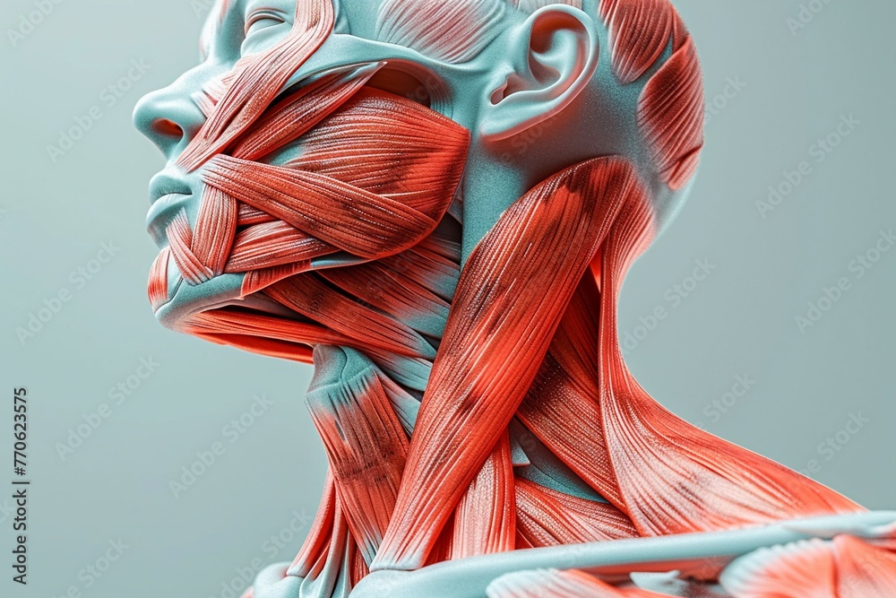 Create a 3D model showcasing tension in the trapezius muscle ...