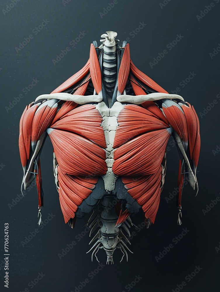Generate a lifelike 3D model of the pectoralis major muscle, capturing ...