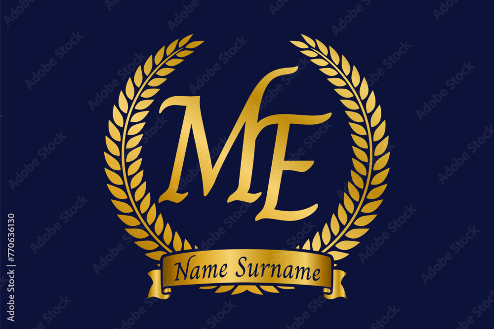 Initial letter M and E, ME monogram logo design with laurel wreath ...