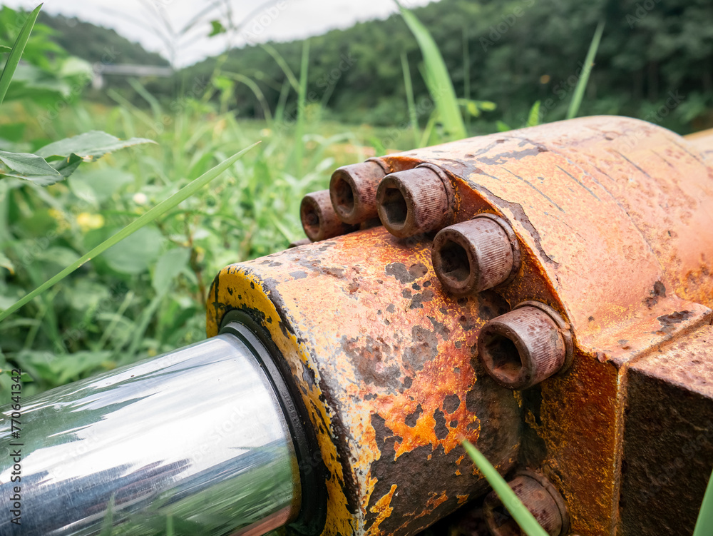 peneumatic cylinder on a large engine, visible rusty bolts Stock Photo ...