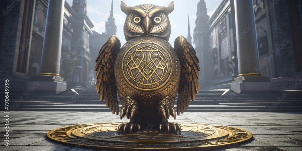 Representing wisdom and intelligence, the owl statue stands as a ...