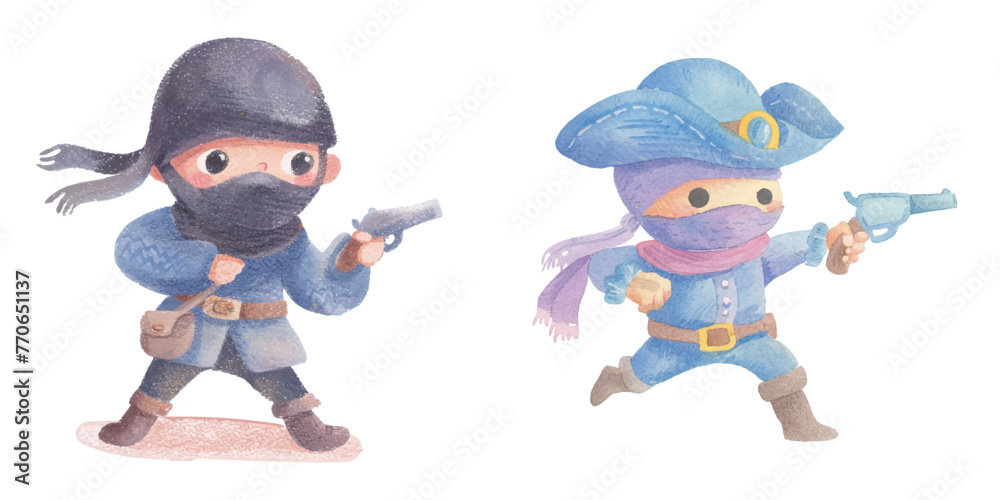 robber cartoon watercolor vector illustration Stock Vector | Adobe Stock