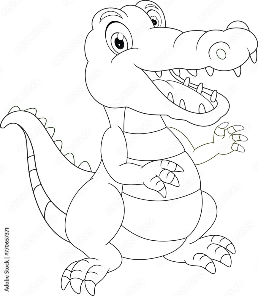 Cute Alligator Coloring Page for Kids. Alligator Cartoon Coloring Book ...