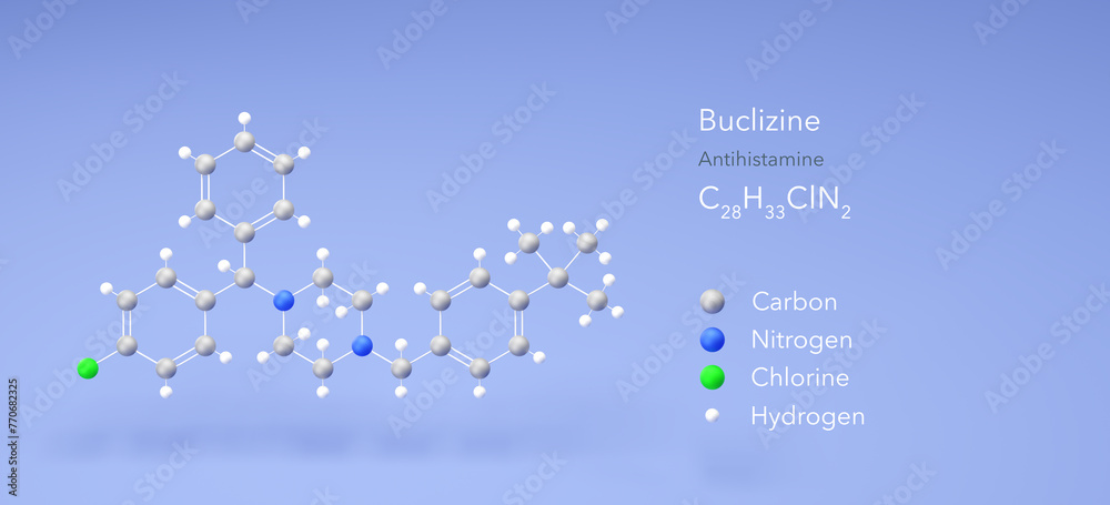 buclizine molecule, molecular structures, antihistamine, 3d model ...